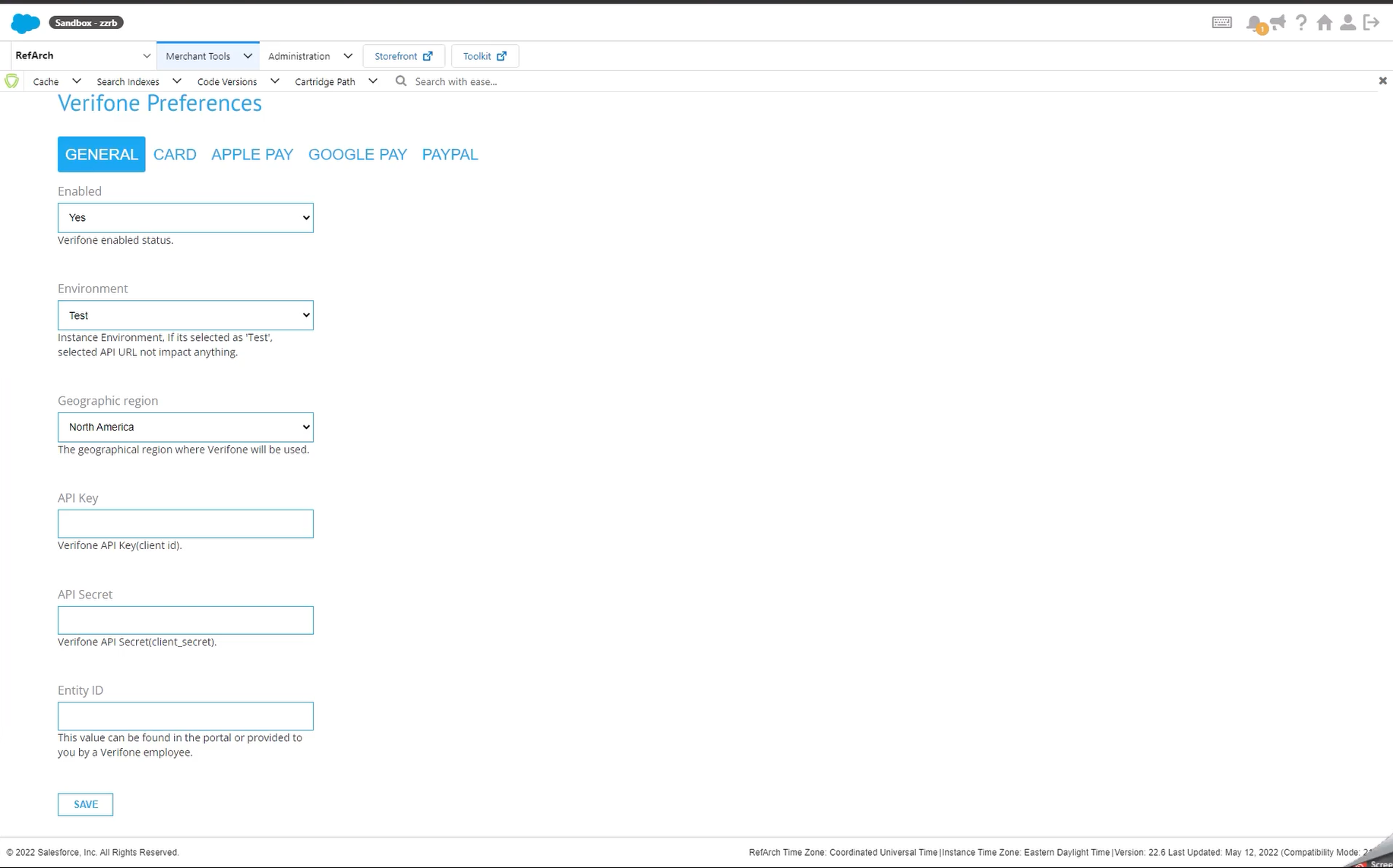 Configuration | Online payments | Verifone Developer Portal
